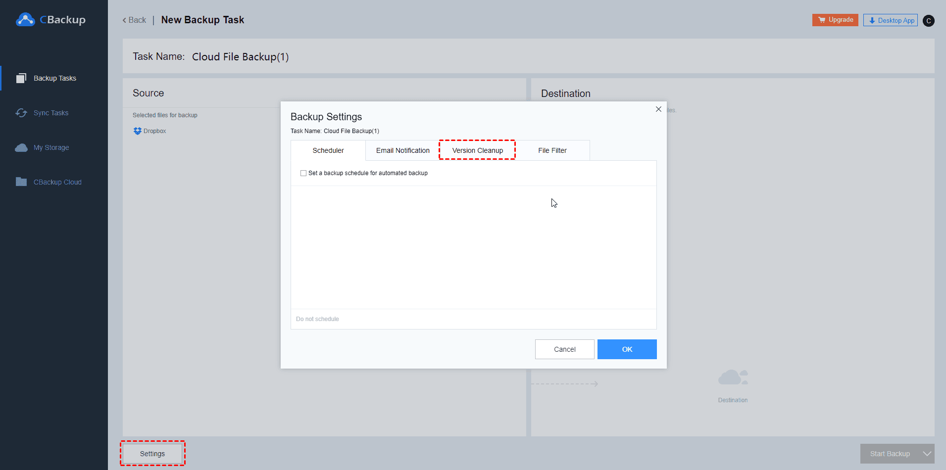 How to clear backup versions in CBackup?